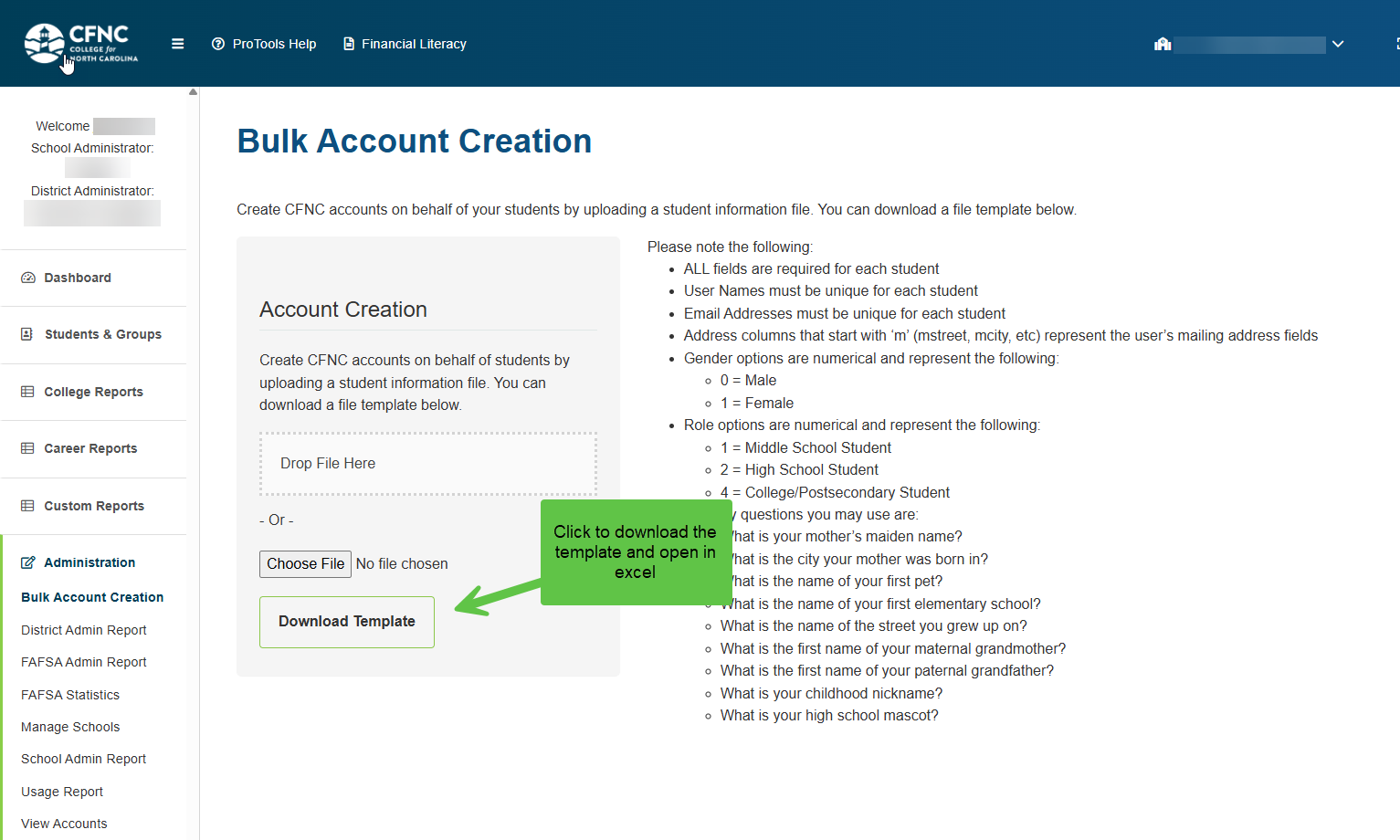 Bulk Account Creation – CFNC ProTools Help